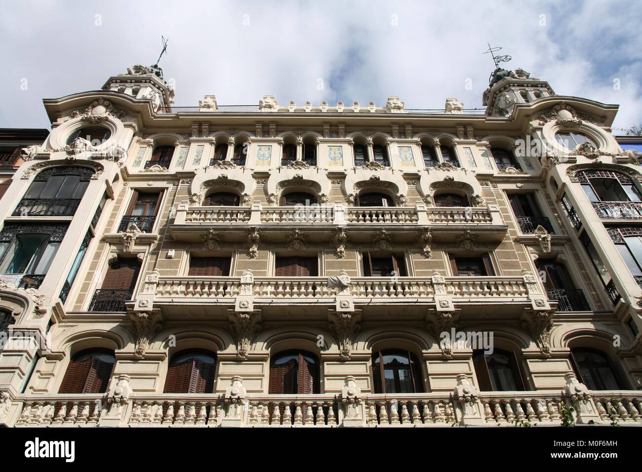 Mediterranean architecture in Spain. Old apartment buildings in famous ...