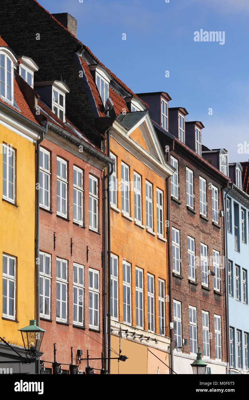 Copenhagen, Denmark - colorful buildings of Nyhavn street. Oresund ...