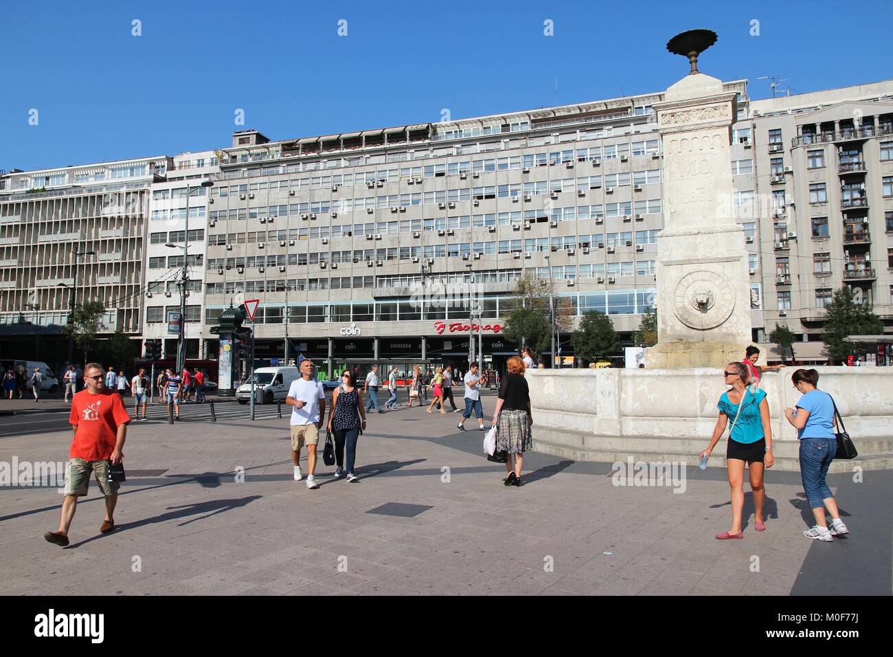 BELGRADE, SERBIA - AUGUST 15: People visit famous Terazije square on ...