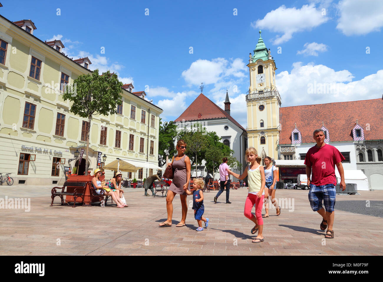 BRATISLAVA, SLOVAKIA - AUGUST 9: People visit Old Town on August 9 ...