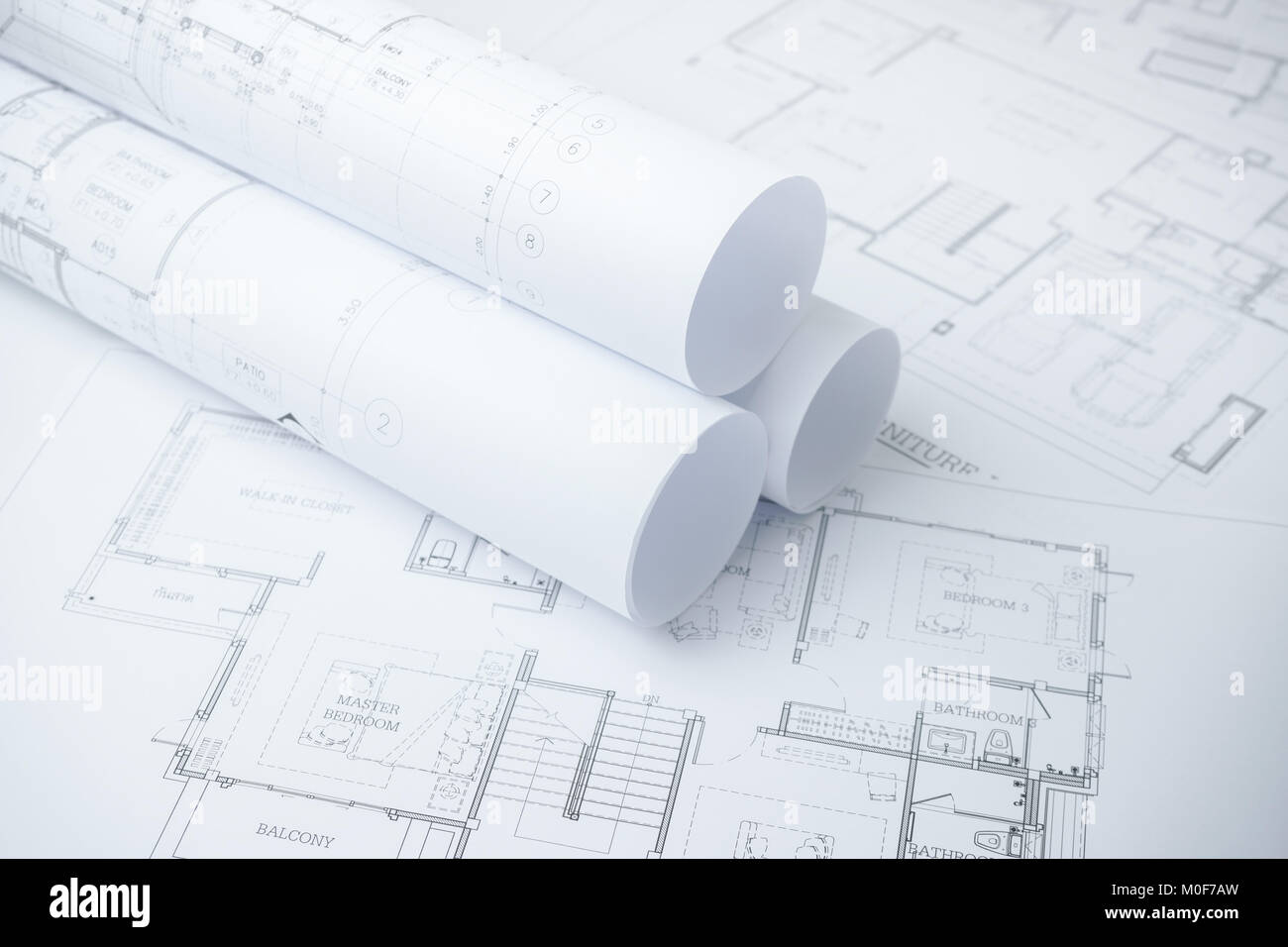 architectural drawing paper rolls of a dwelling for construction Stock ...