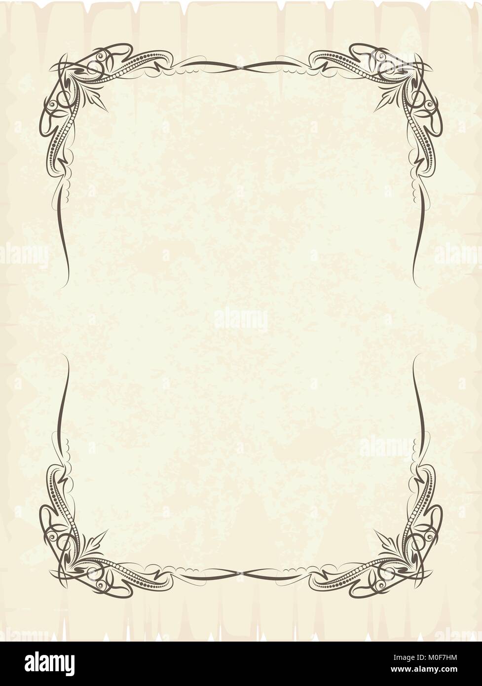 Old frame on aged paper. Retro vintage greeting card, invitation or ...