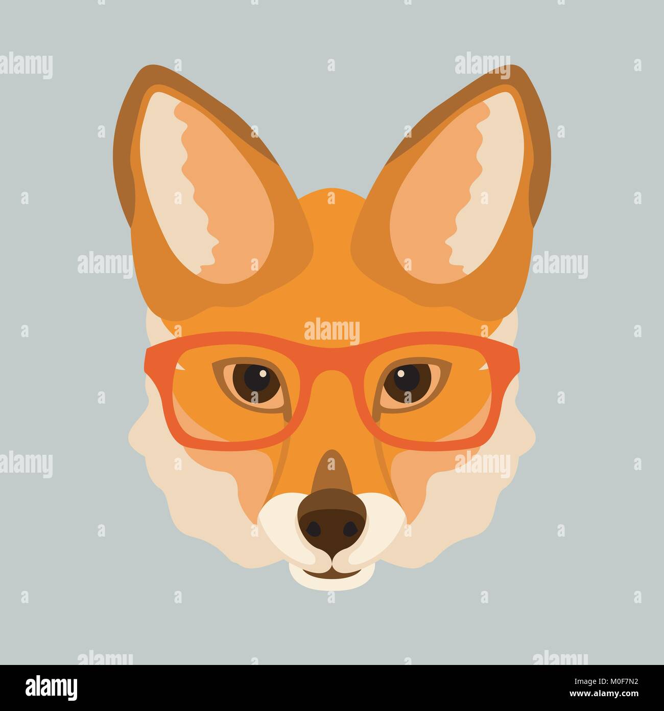 fox face in glasses vector illustration flat style front side Stock ...