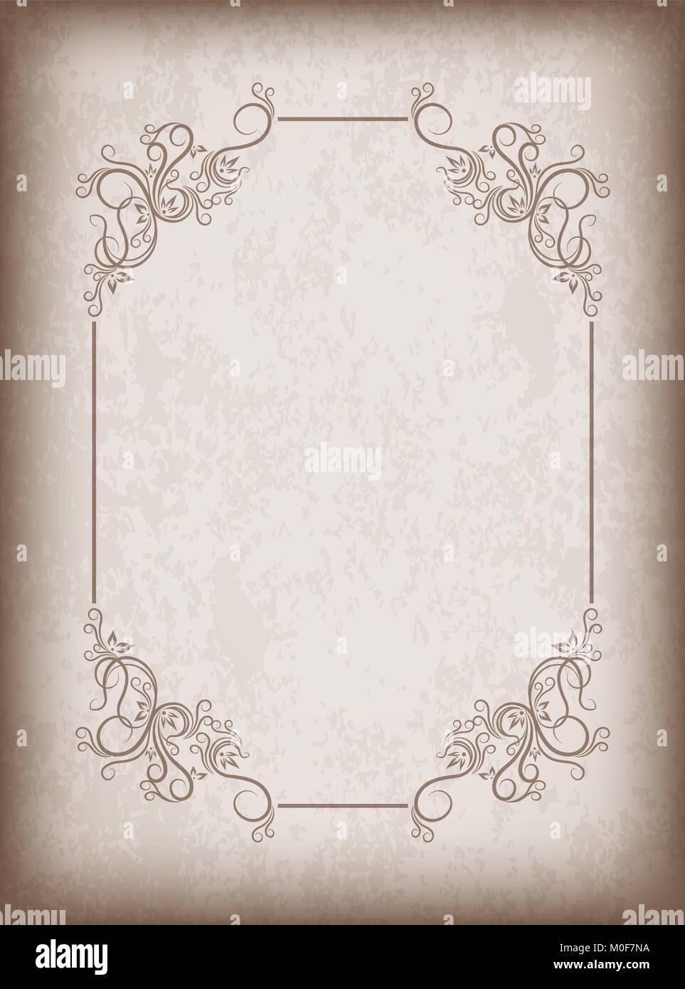 Old frame on aged paper with dark edges and a blank space for text ...