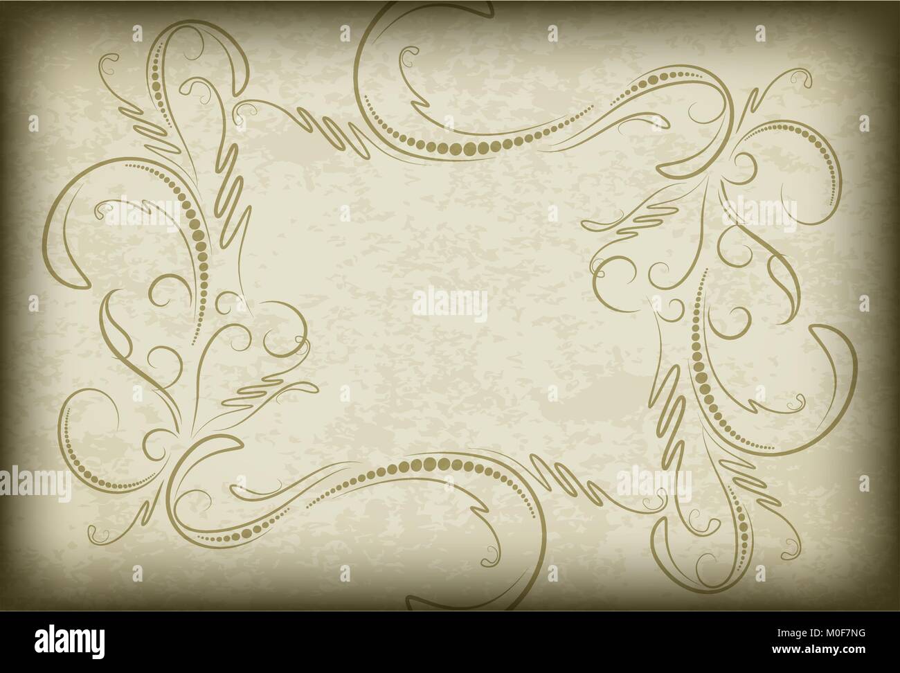 Old frame on aged paper with dark edges and a blank space for text ...