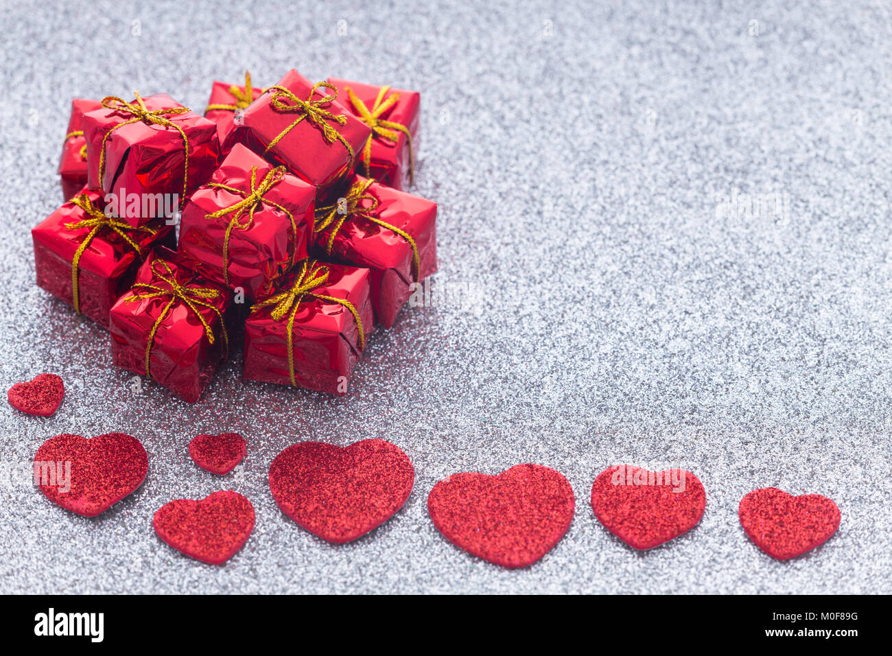 decorative hearts and gift boxes with space for dedications for a loved ...