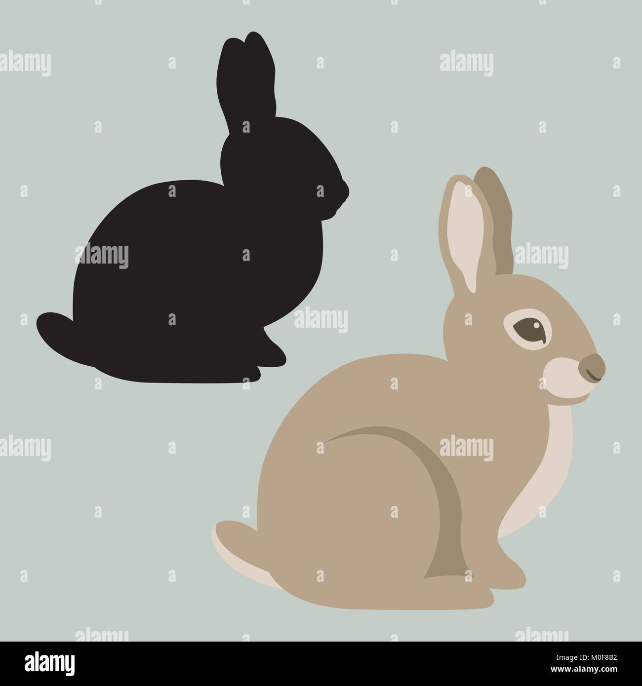 rabbit vector illustration flat style black silhouette profile side ...