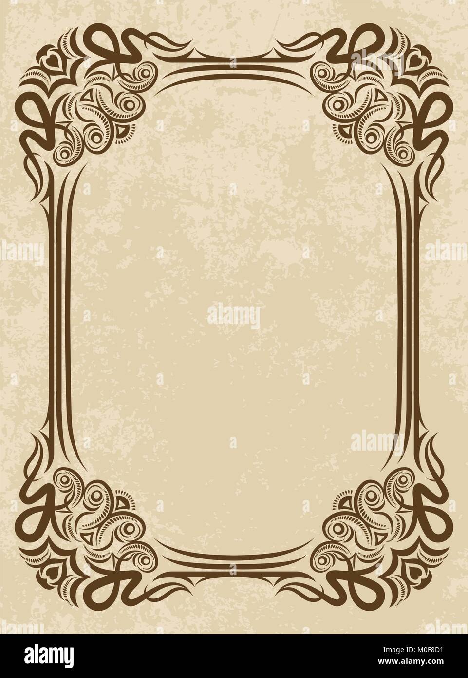 Old frame on aged paper. Retro vintage greeting card, invitation or ...