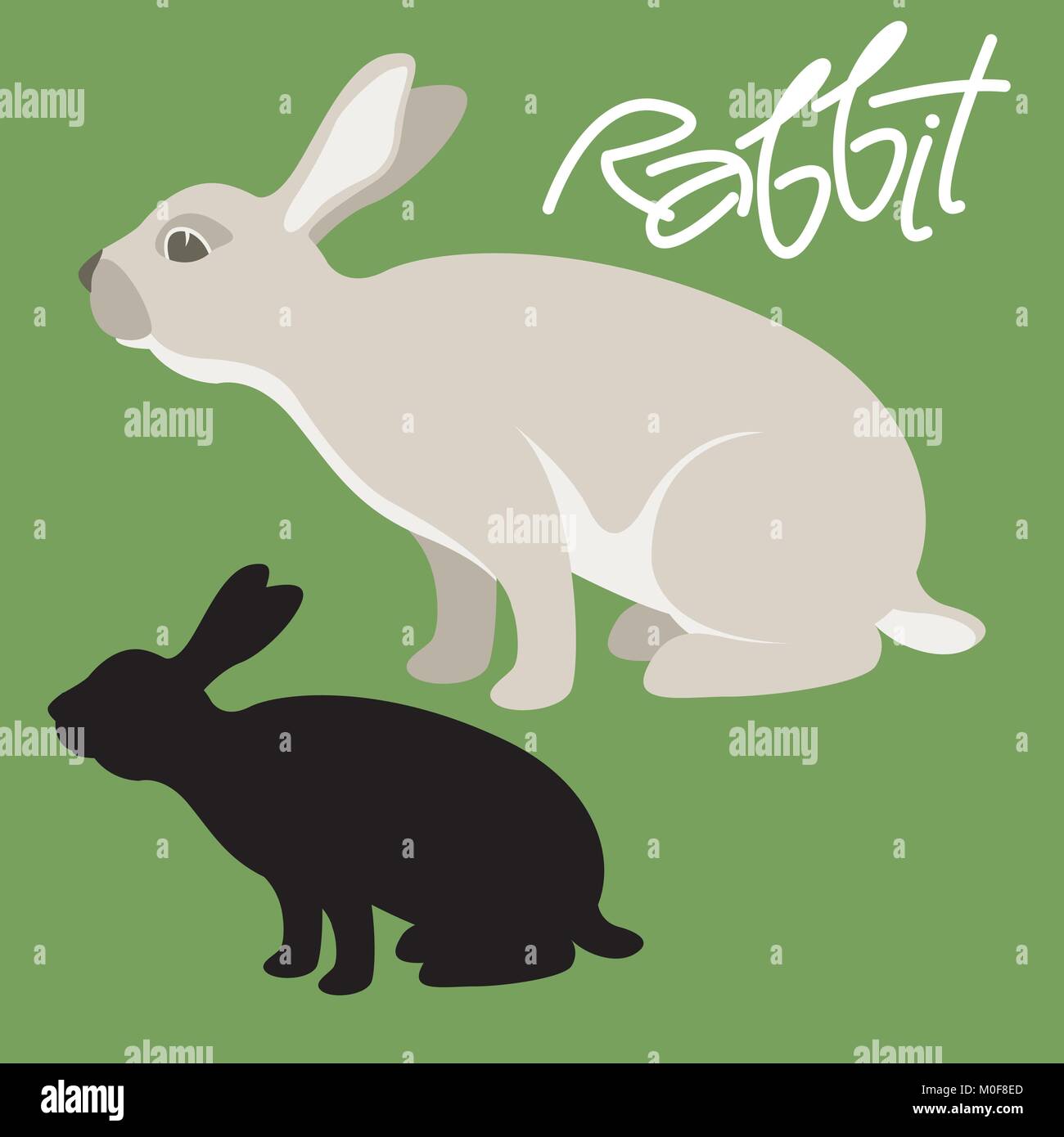 rabbit vector illustration flat style black silhouette profile side ...
