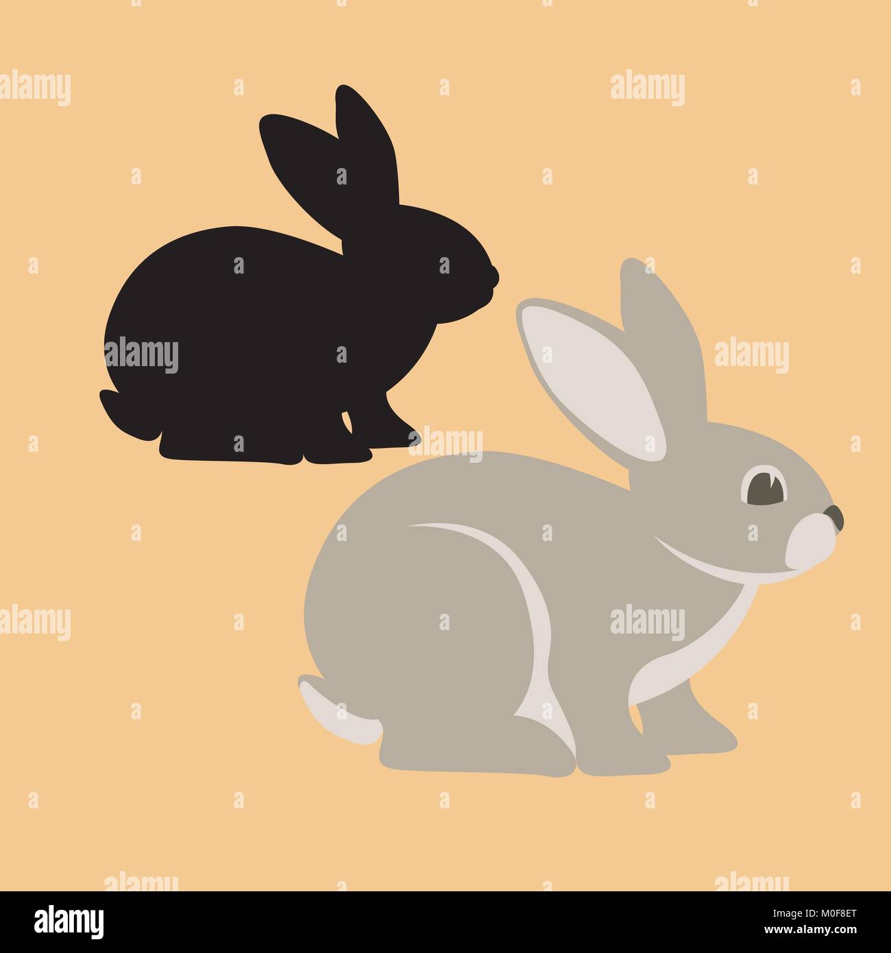 rabbit vector illustration flat style black silhouette profile side ...