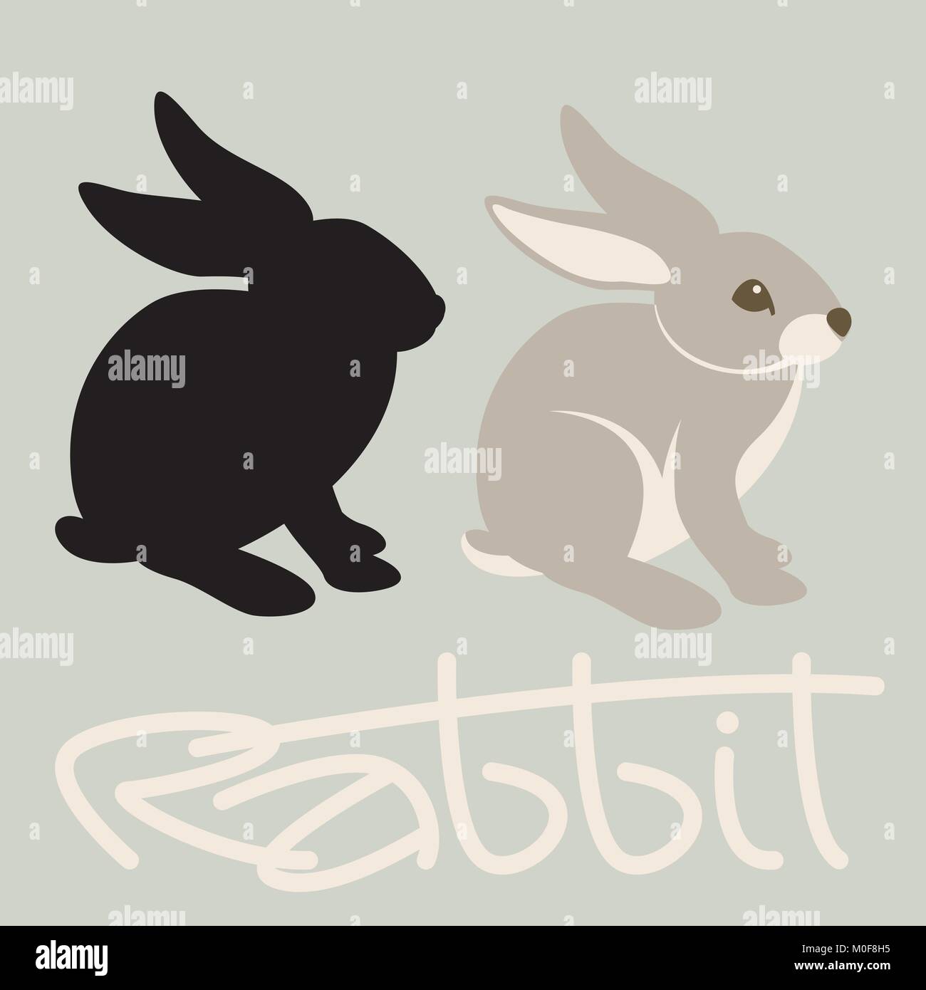 rabbit vector illustration flat style black silhouette profile side ...