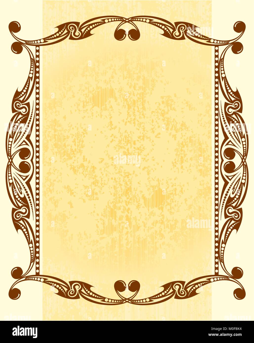 Old frame on aged paper. Retro vintage greeting card, invitation or ...