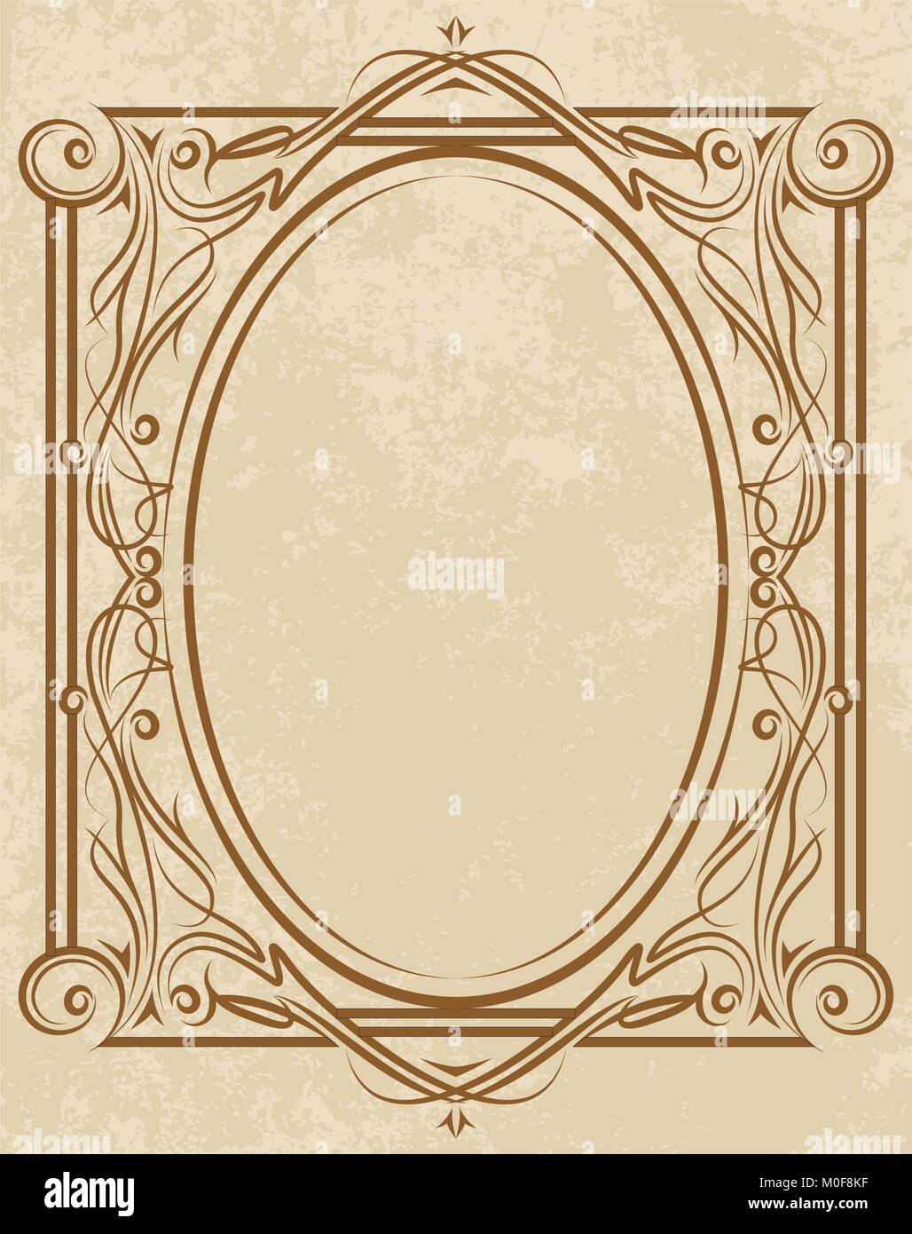 Old frame on aged paper. Retro vintage greeting card, invitation or ...