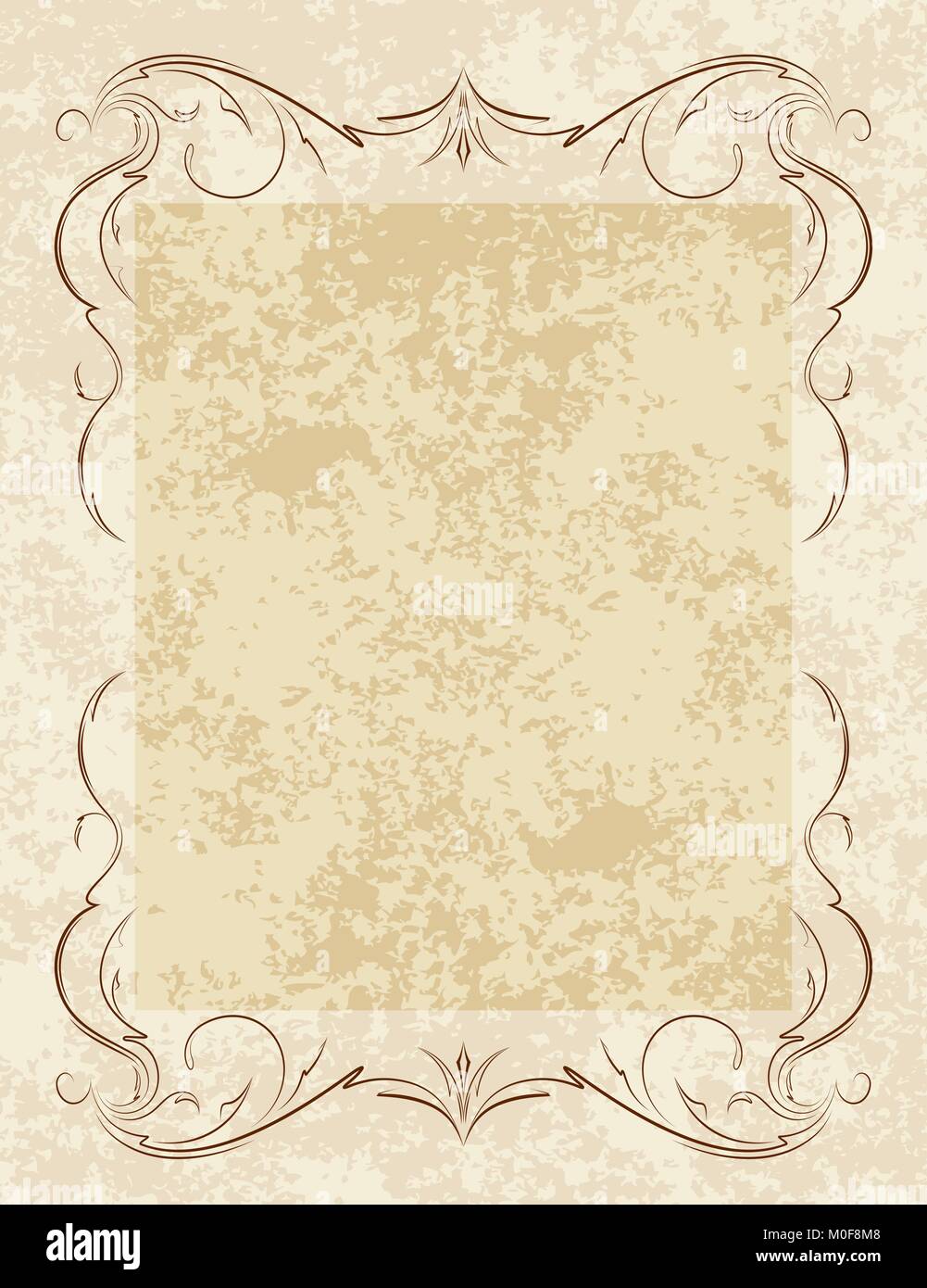 Old frame on aged paper. Retro vintage greeting card, invitation or ...