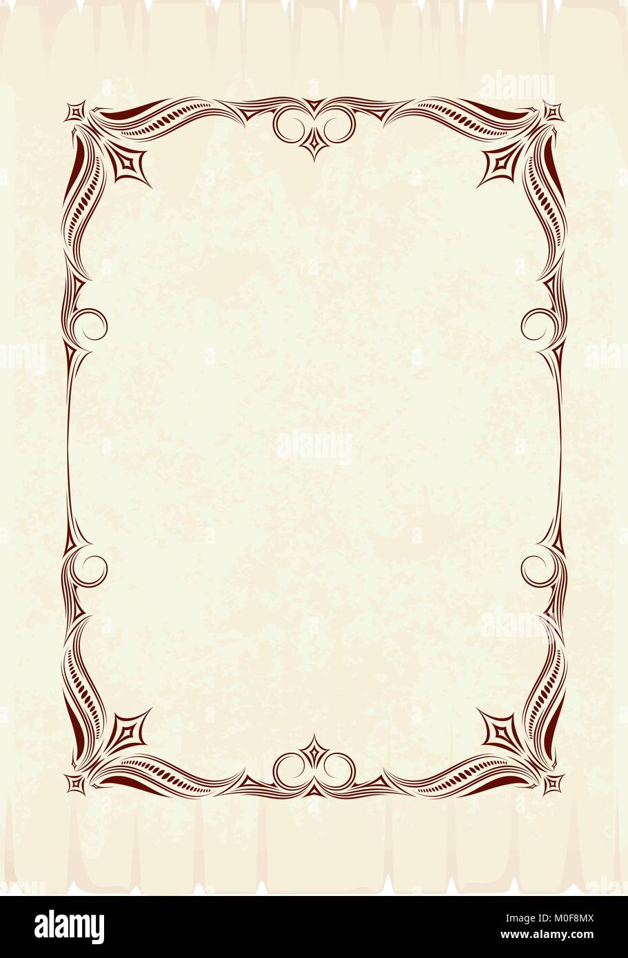 Old frame on aged paper. Retro vintage greeting card, invitation or ...