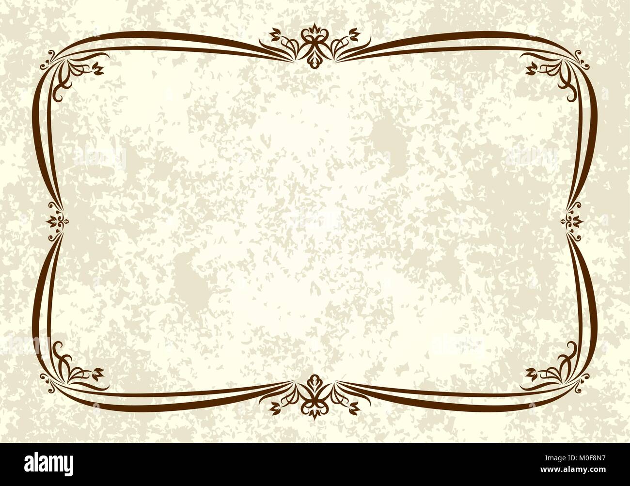 Old frame on aged paper. Retro vintage greeting card, invitation or ...