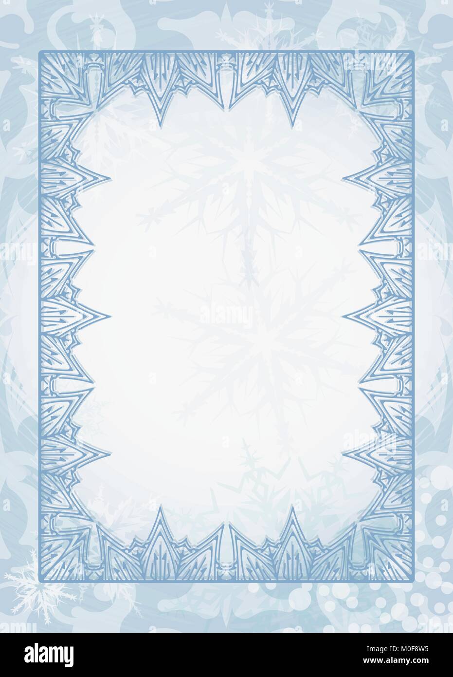 Blue geometric background with crystal border frame decor in frozen ...
