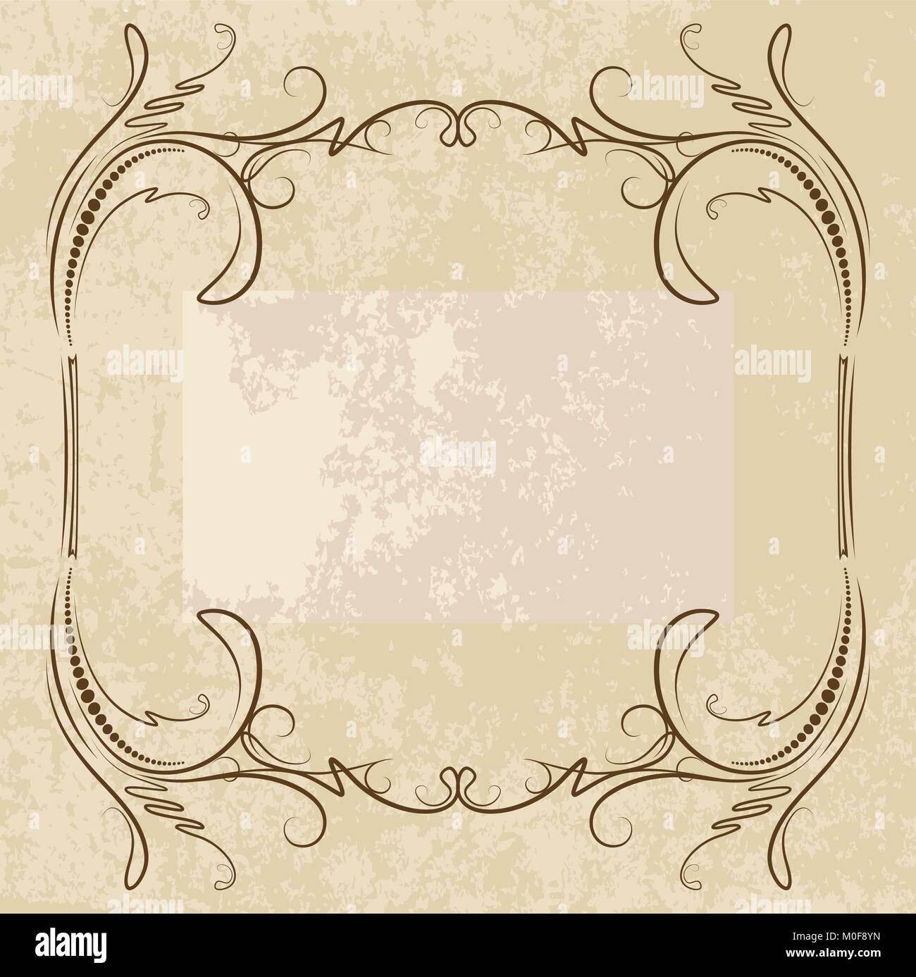 Old frame on aged paper. Retro vintage greeting card, invitation or ...