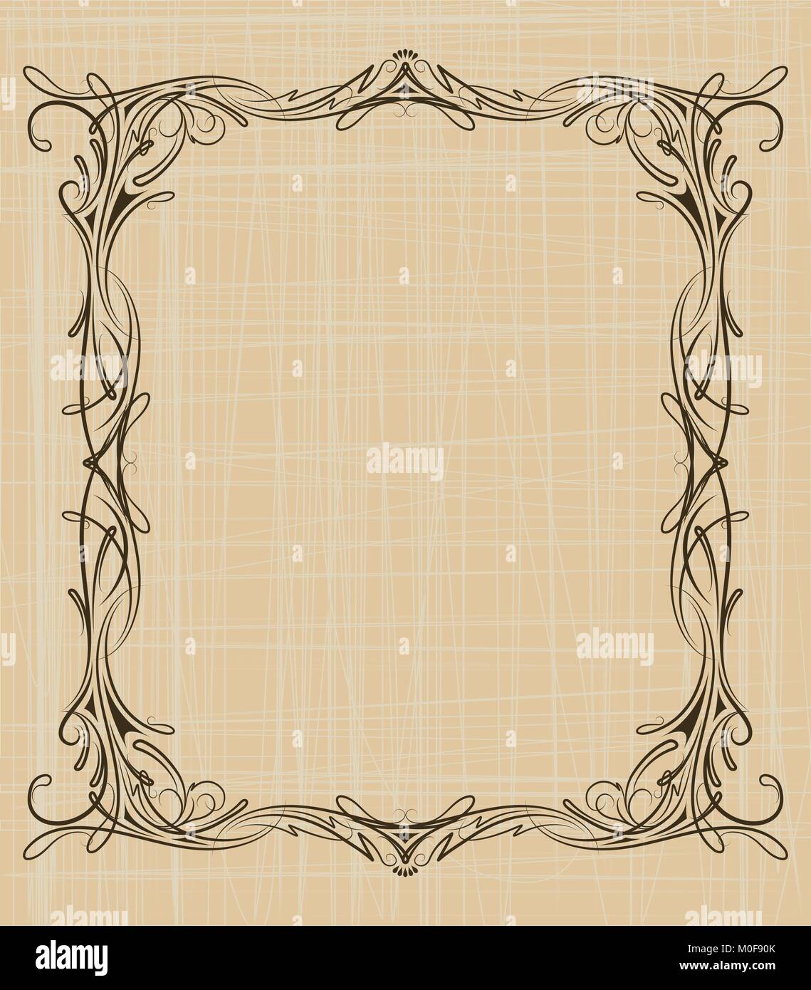 Old frame on aged paper. Retro vintage greeting card, invitation or ...