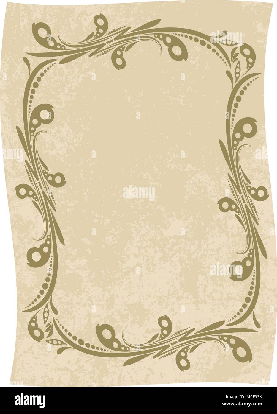 Old frame on aged paper. Retro vintage greeting card, invitation or ...