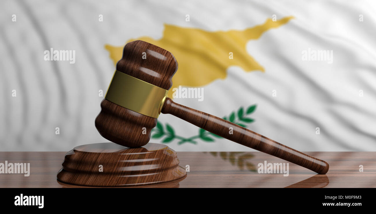 Judge or auction gavel on Cyprus waving flag background. 3d ...