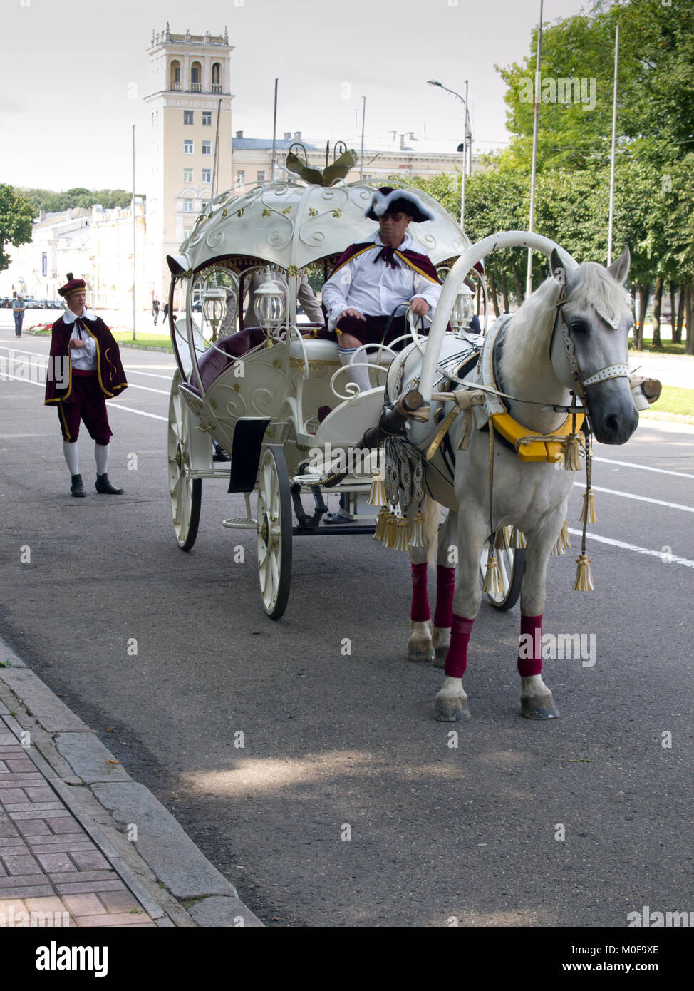 Smolensk, Russia - August 19, 2011: Horse carriage on the street in the ...