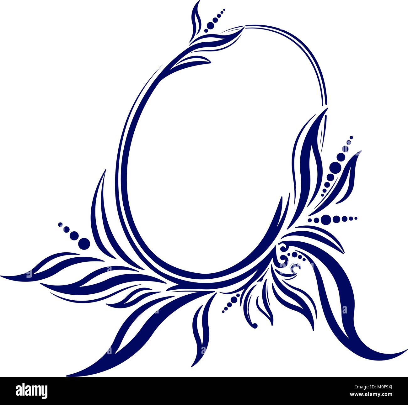 Antique, vintage, oval blue frame with blank space for text. May be ...