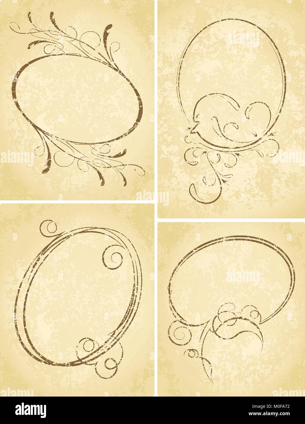 Beautiful collection of oval frames with aged backgrounds. Vector ...