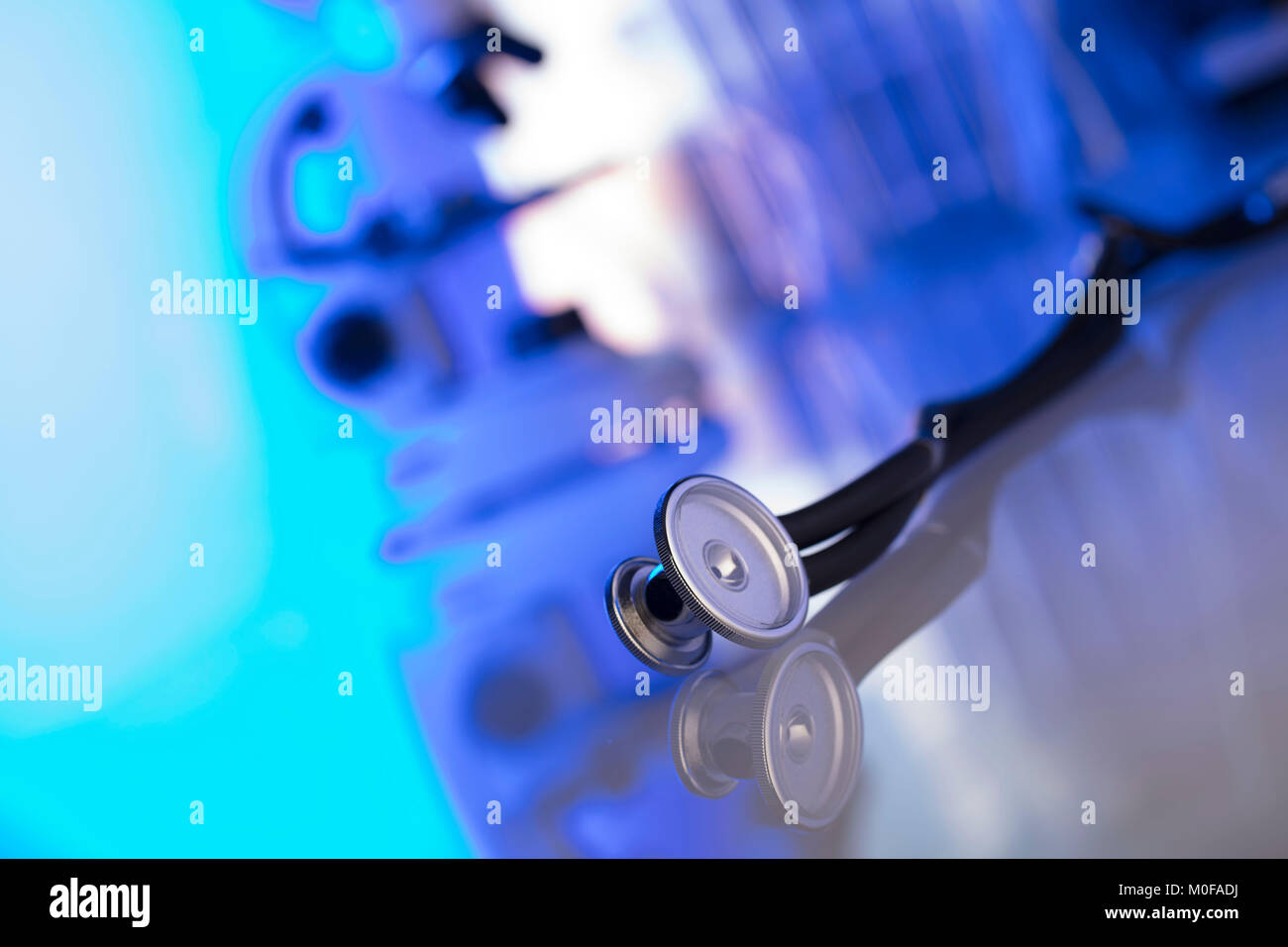 Healthcare, medical concept. Stethoscope, microscope, laboratory ...