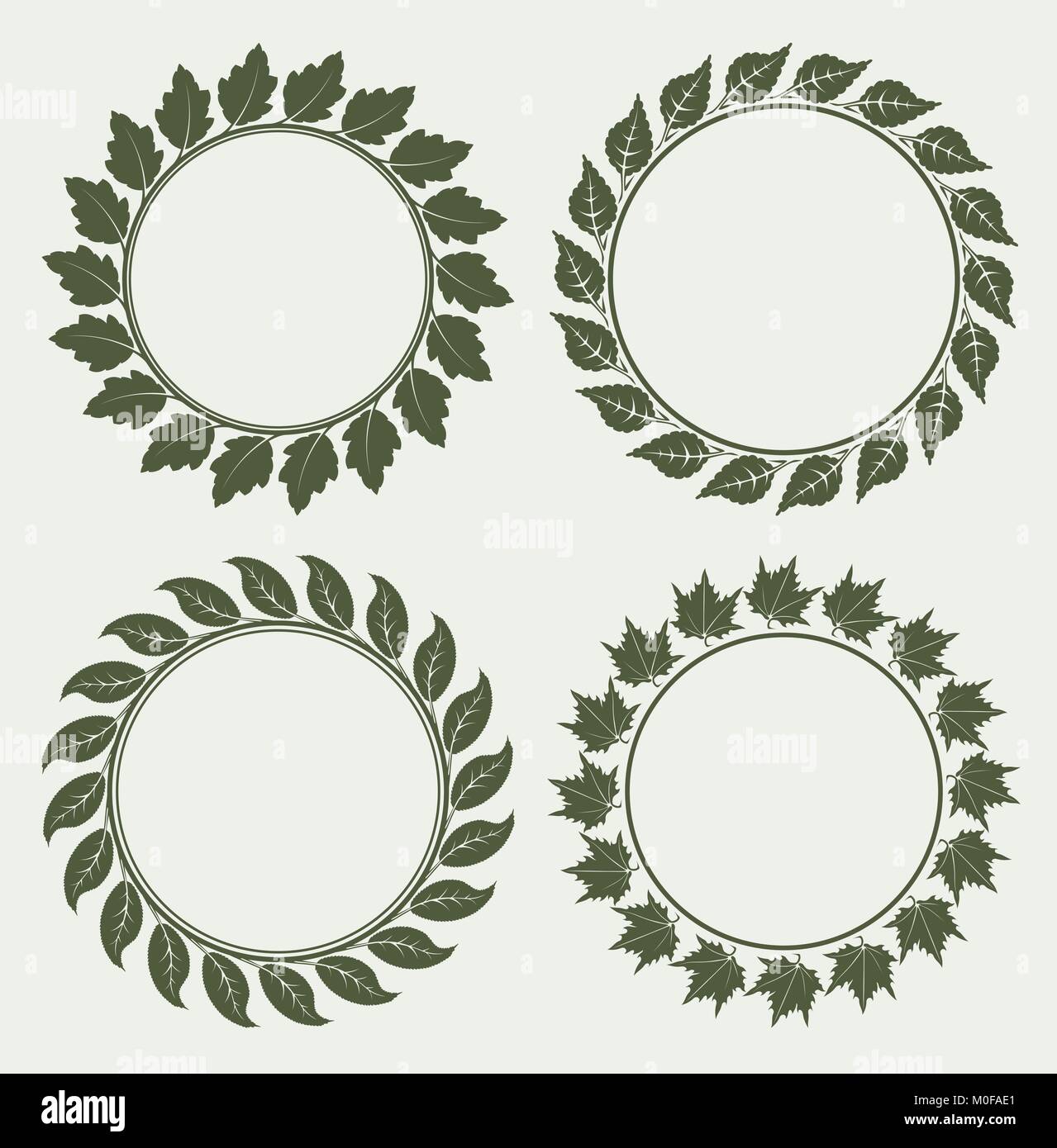 Set of 4 decorative round floral frames with leaves Stock Vector Image ...