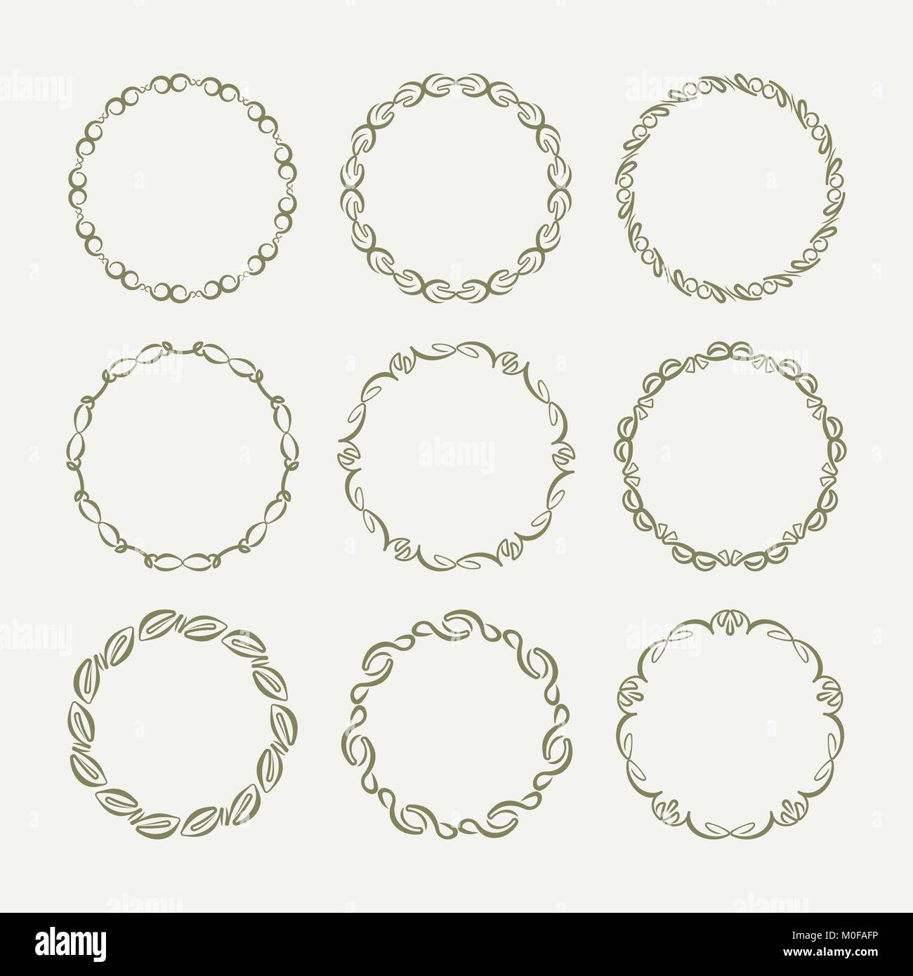 Set of nine vintage round frames. Vector illustration Stock Vector ...