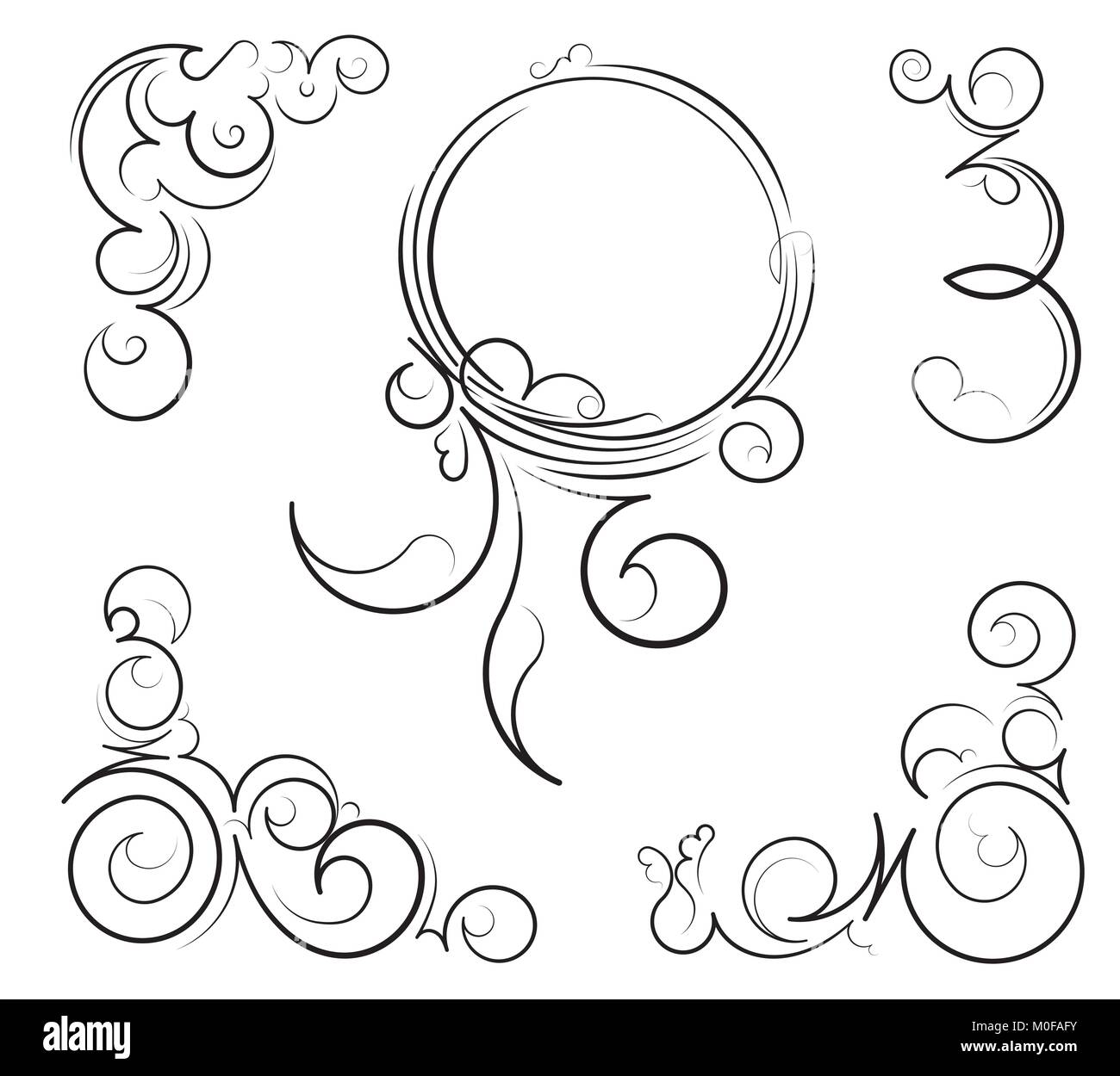 Set of oval outline frame and decorative elements Stock Vector Image ...