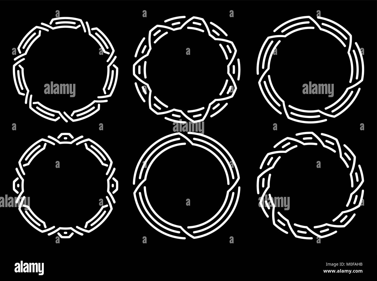 Set of six interesting round frames white on black Stock Vector Image ...