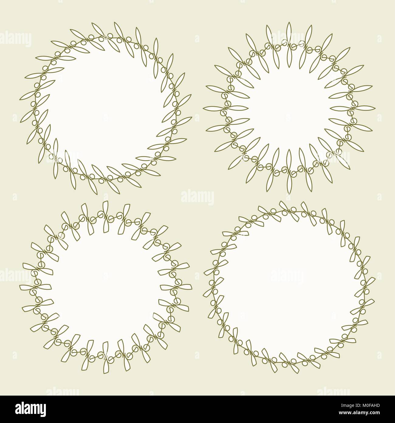 Set of 4 very simple round frames with fully editable stroke width and ...