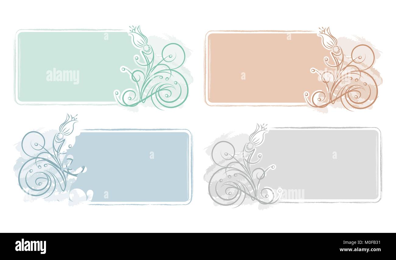 Set of 4 grunge decorative frames with flowers for visit card or other ...