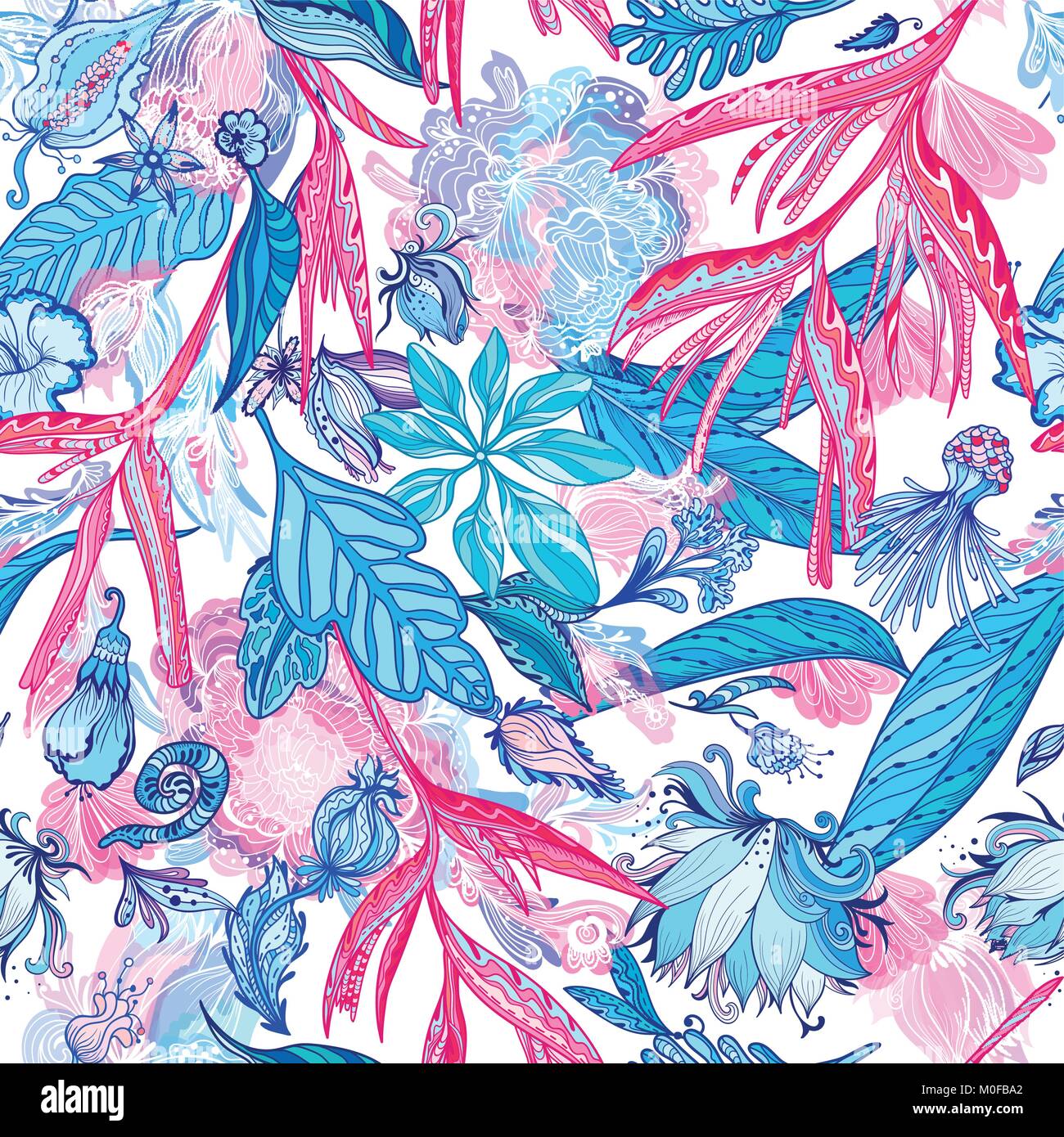 Seamless elegant sketch detailed backgrounds with exotic plants and ...