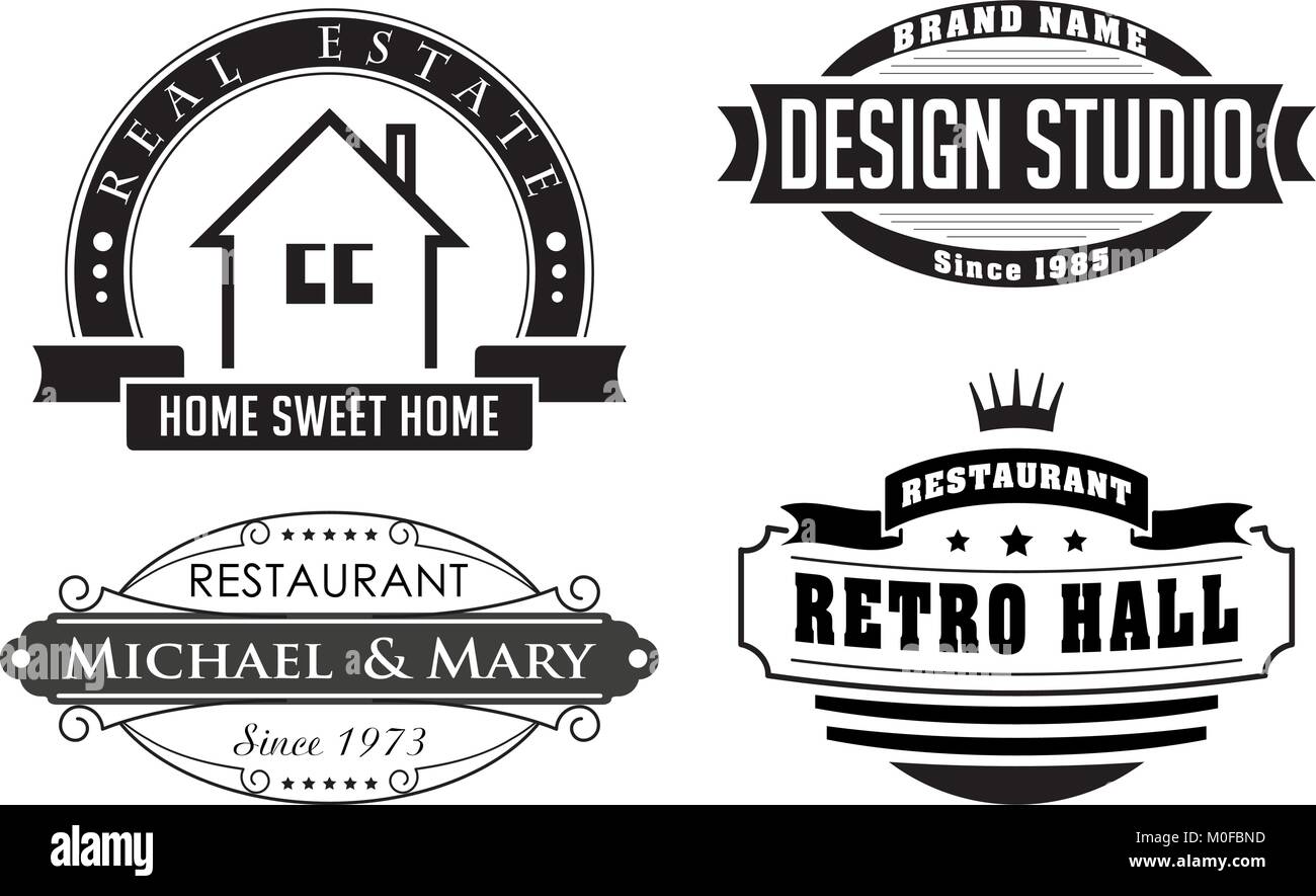 Set of retro vector design elements, logos, signs or labels of ...