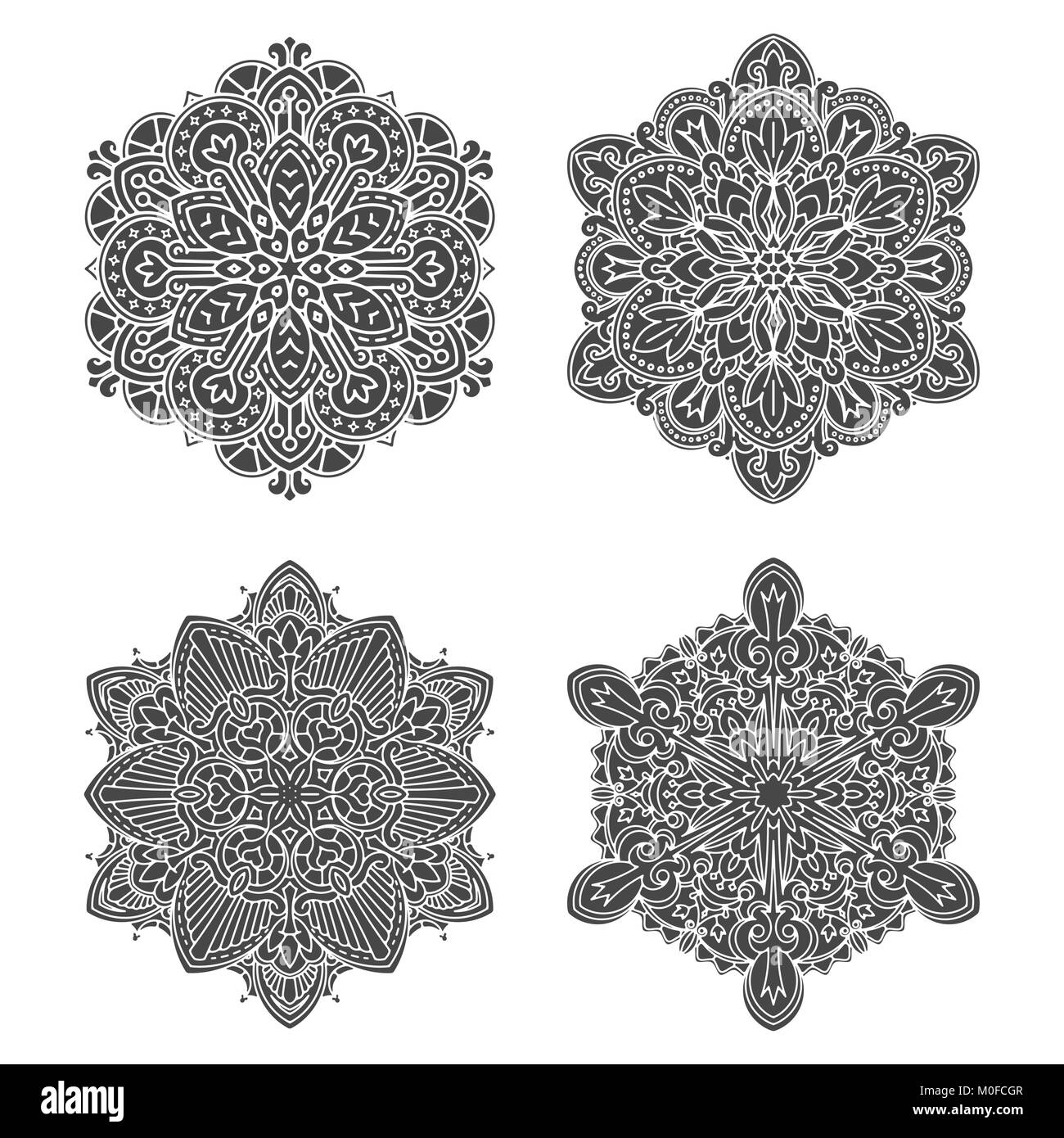 Set of 4 abstract black vector round lace designs - mandalas ...