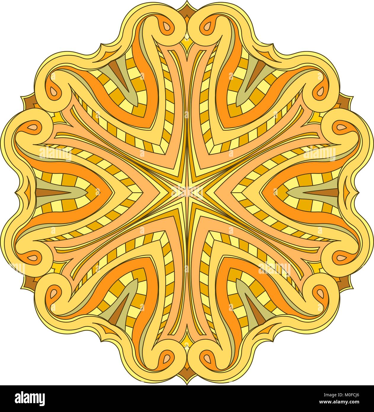 Abstract vector colorful round lace design in mono line style - mandala ...