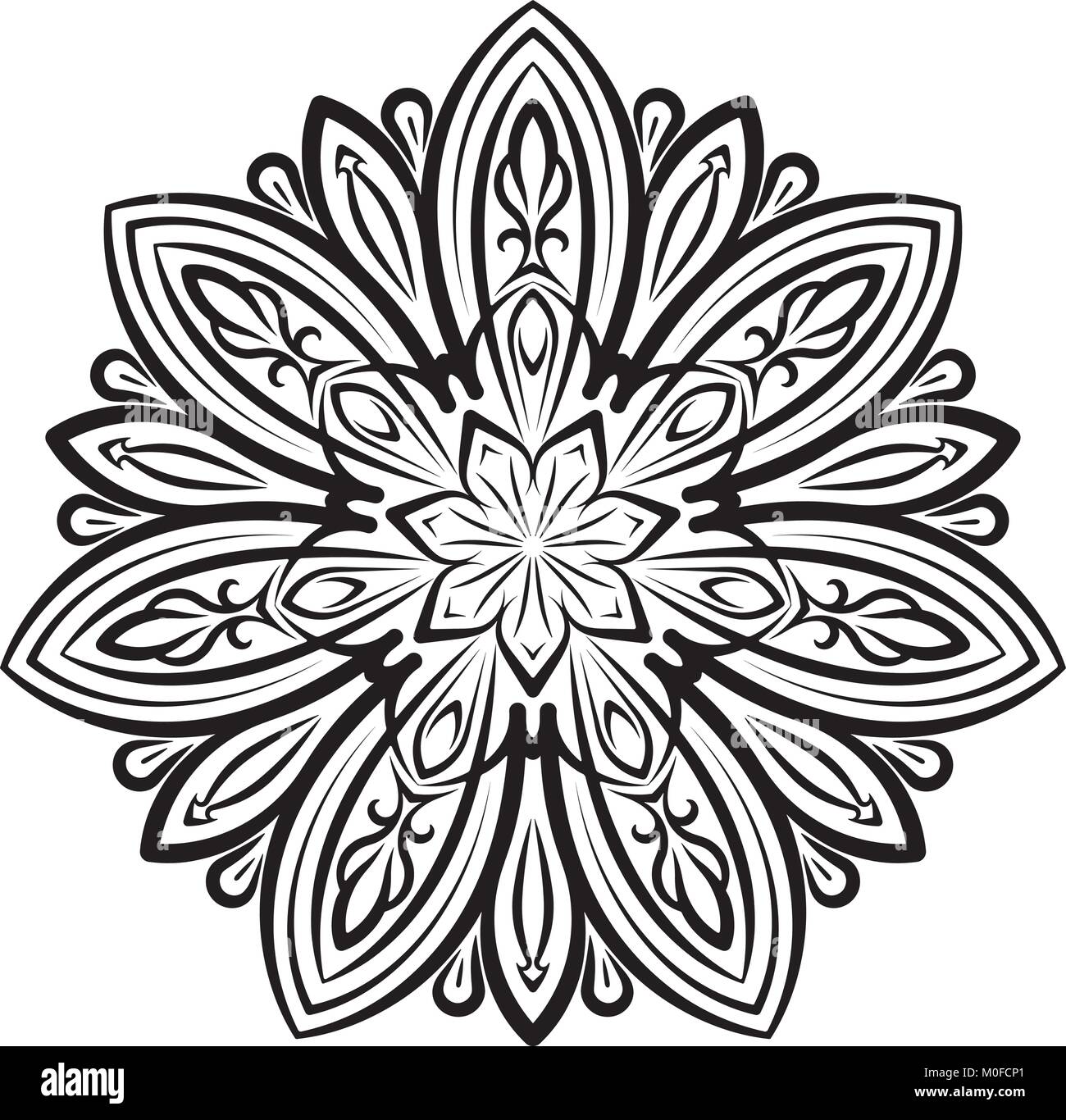 Abstract vector black round, heptagon lace design - mandala, ethnic ...