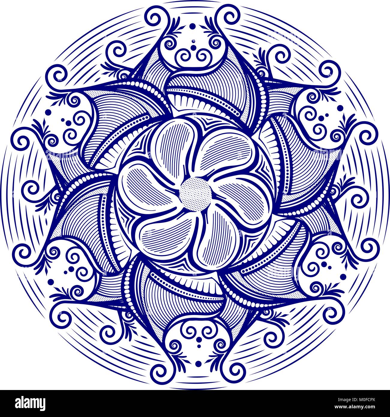 Round asymmetrical decorative element - lace mandala in zentangle style ...
