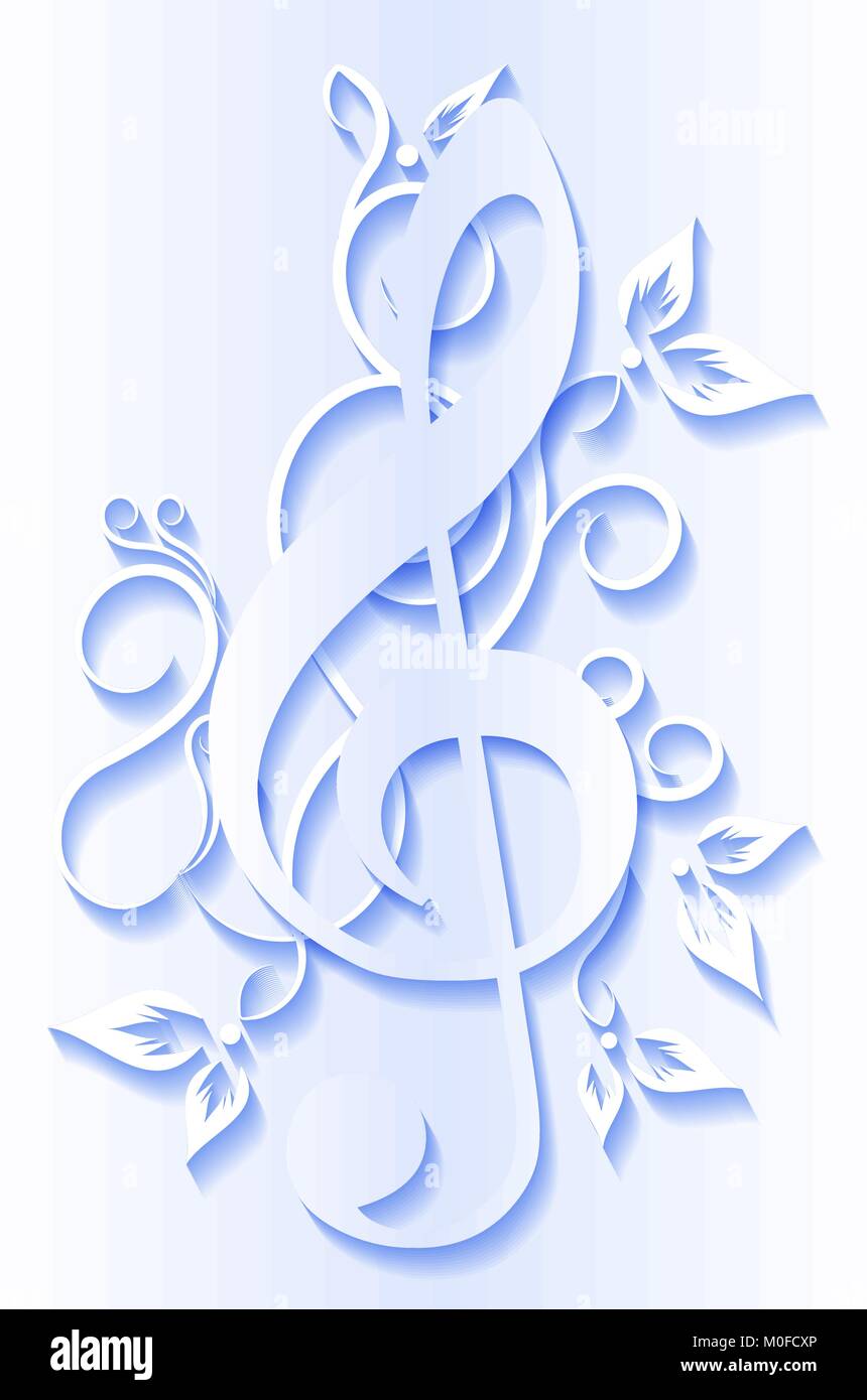 Abstract musical background with treble clef in cut of paper style ...