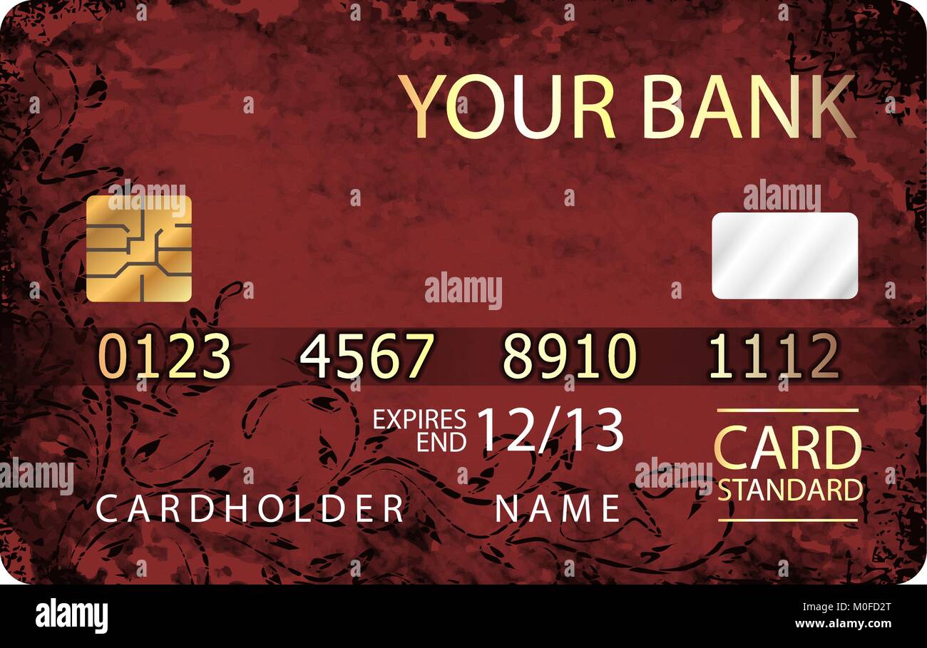 Red and gold credit card with abstract floral background. Vector ...