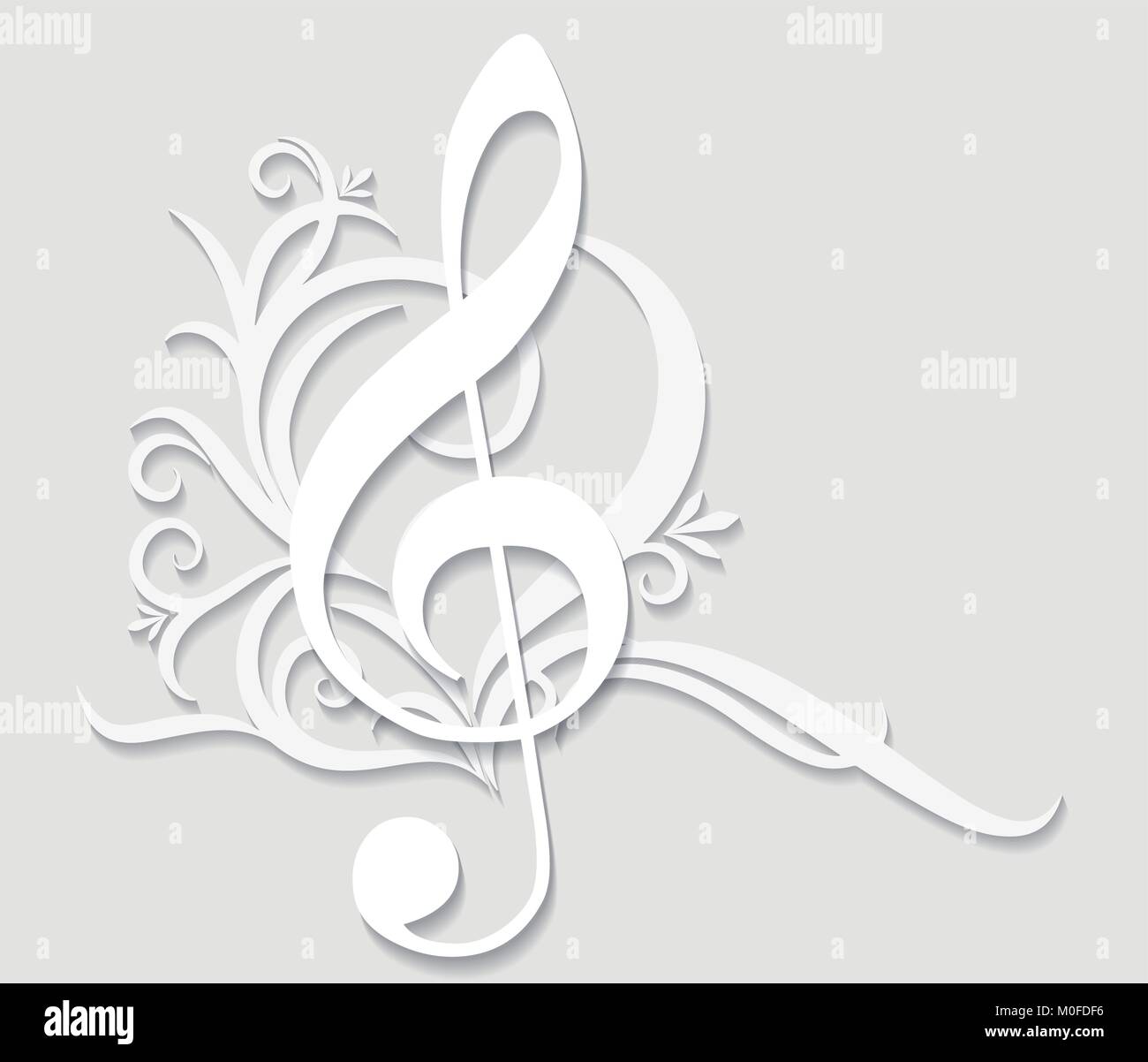 Abstract musical background with treble clef in cut of paper style ...