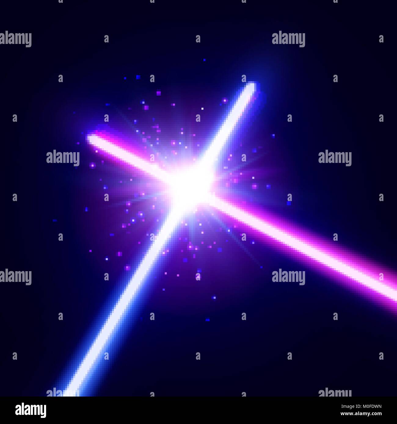 Abstract background with two crossed light neon swords fight. Glowing ...