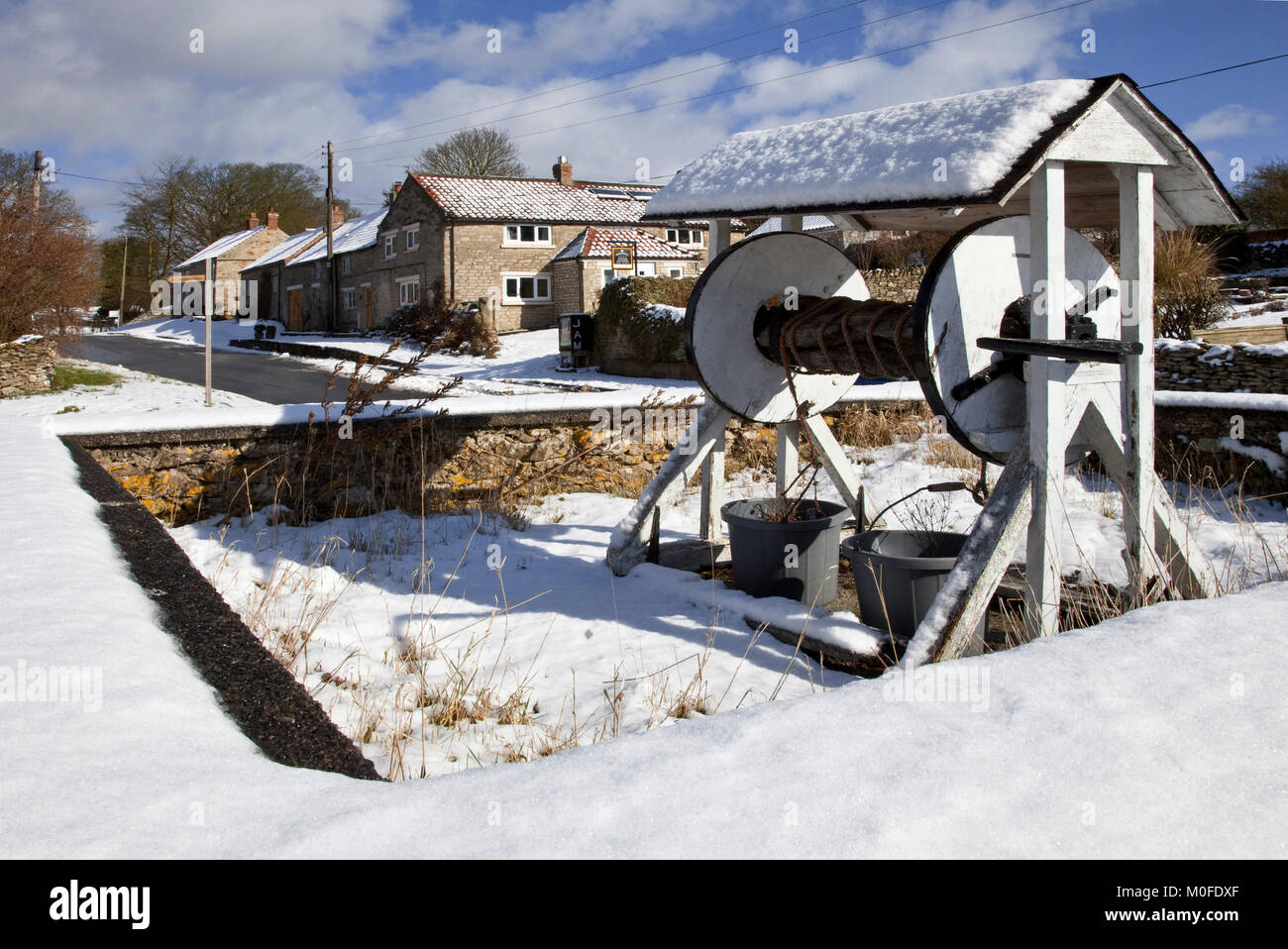 Cropton village well in winter North York Moors national park North ...