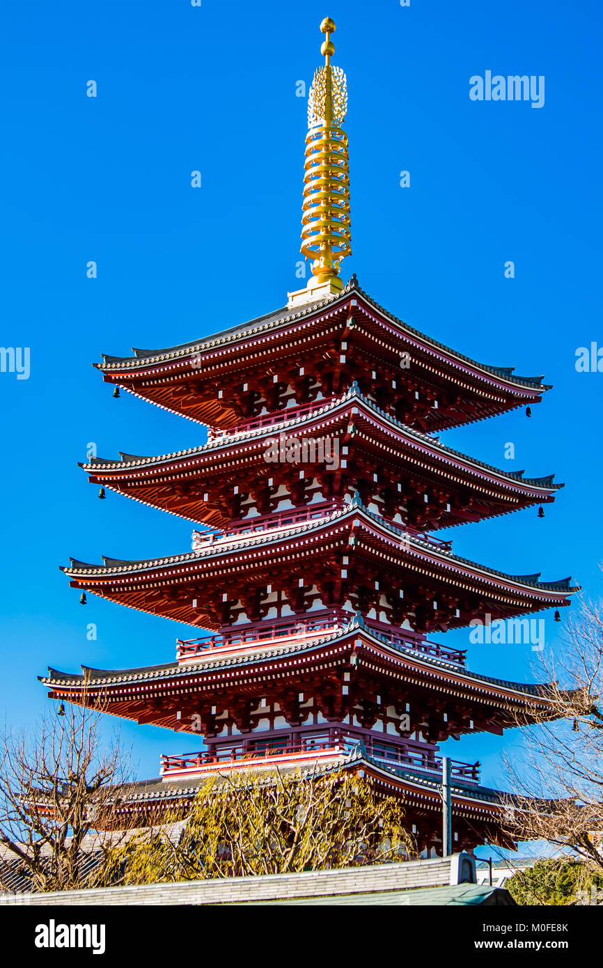 A red shinto pagoda against a clear blue sky Stock Photo - Alamy