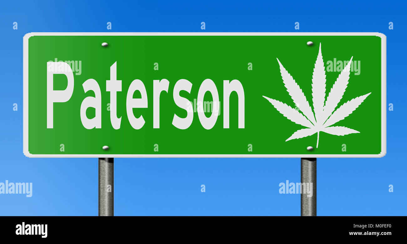 A 3d rendering of a green highway sign with marijuana leaf Stock Photo ...