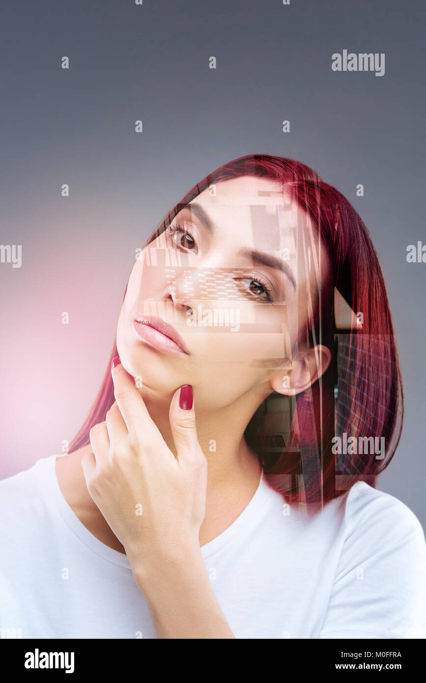 Creative girl posing on modern studio Stock Photo - Alamy