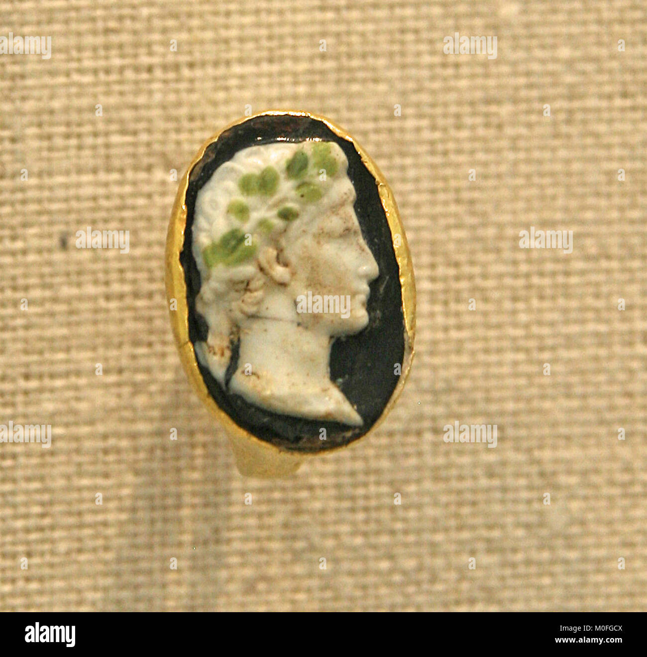 Gold ring with cameo glass portrait of the Emperor Augustus Roman 1st ...